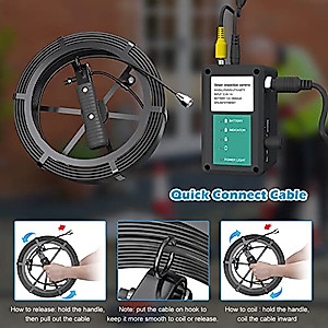 Sanyipace Sewer Camera 1080P FHD, 164FT/50M, 5X Zoom in, Remote Control, Sapphire Lens, Battery Level Display, 12 Adjustable White LED Lights, 7'' LCD Screen, Drain Inspection Camera, 16GB SD Card