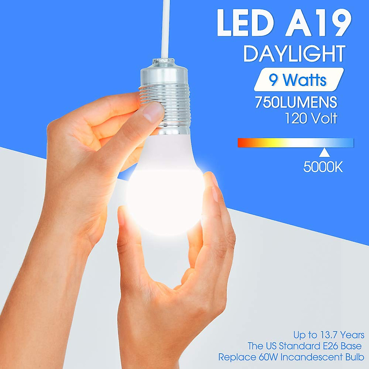 Energetic Lighting 24 Pack A19 LED Light Bulbs 60 Watts Equivalent, 5000K Daylight, E26 Medium Base, 750 Lumens, Non-dimmable, UL Listed