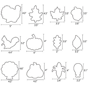 12PCS Large Fall Thanksgiving Cookie Cutter Set - Turkey,Pumpkin,Maple/Oak/Teardrop Leaf,Squirrel, Acorn,Corn,and Turkey Leg