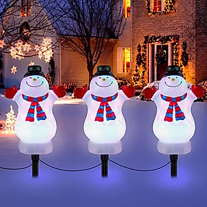 Christmas Snowman Pathway Lights Outdoor Decoration, Snowman Landscape Path Lights Stake, Walkway String Lights for Holiday Outside Yard Lawn Porch Lane Garden Decor, Plug in