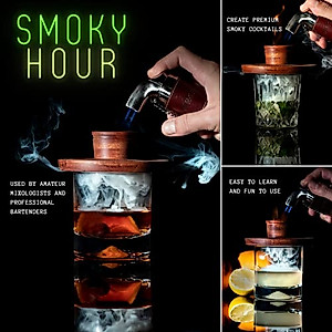 Kemuri Cocktail Bourbon Smoker Kit | Smoked Old Fashioned Kit Bundled with Bourbon Oak, Mesquite and Apple Wood Chips | Smoke Top | Craft Cocktail Smoker for Drinks | Whiskey Smoker Kit | Drink Smoker