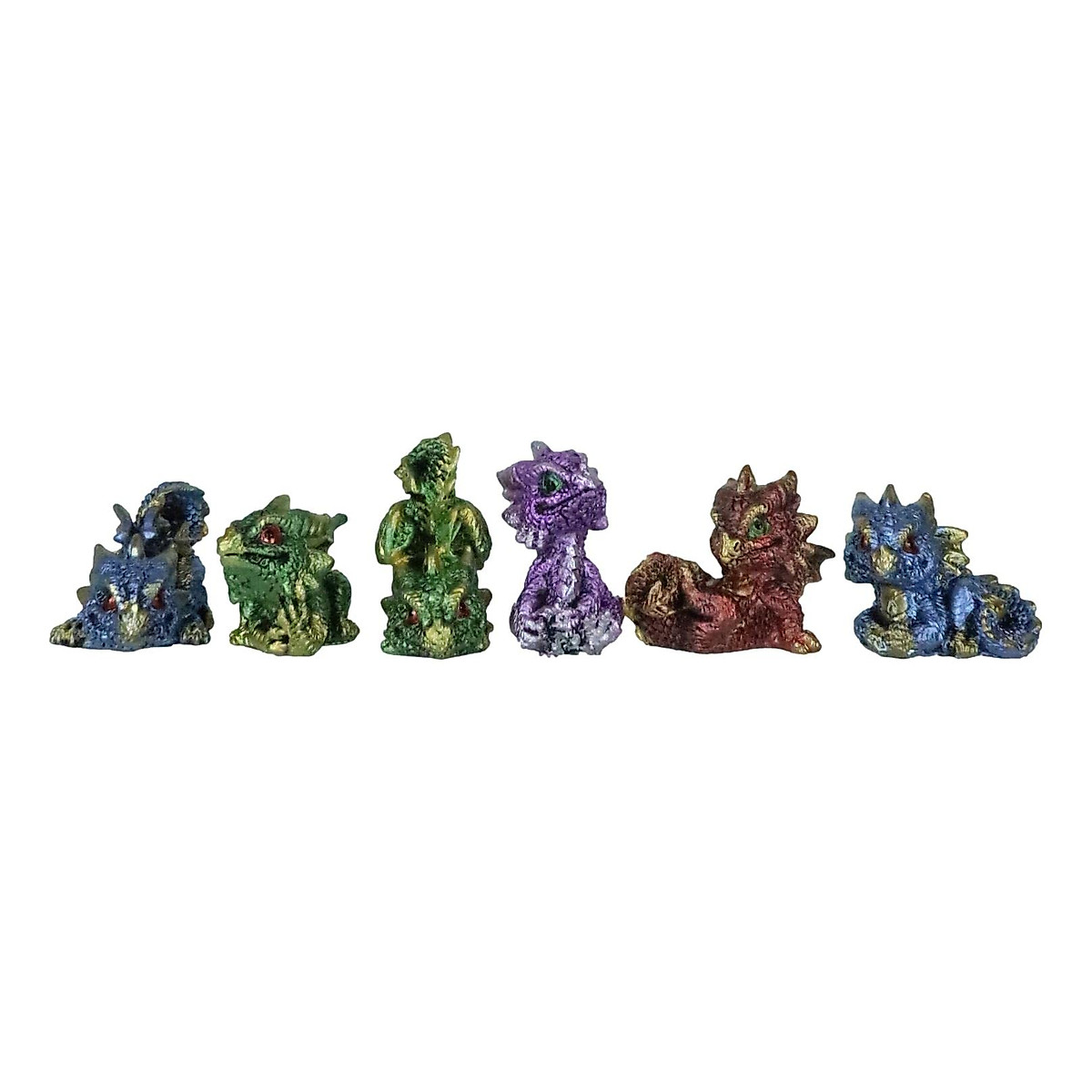 Ebros Gift Set of 12 Colorful Metallic Red Green Purple Blue Baby Dragons in Multiple Poses Miniature Figurines Whimsical Medieval Fantasy Dragon Wyrmlings Fairy Garden Mini Statues