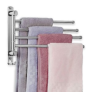 Swivel Bathroom Towel Rack JSVER Towel Rack Wall Mounted, SUS304 Stainless Steel Towel Bar, 4-Arm Space Saving Towel Hanger, Towel Racks for Bathroom, Kitchen