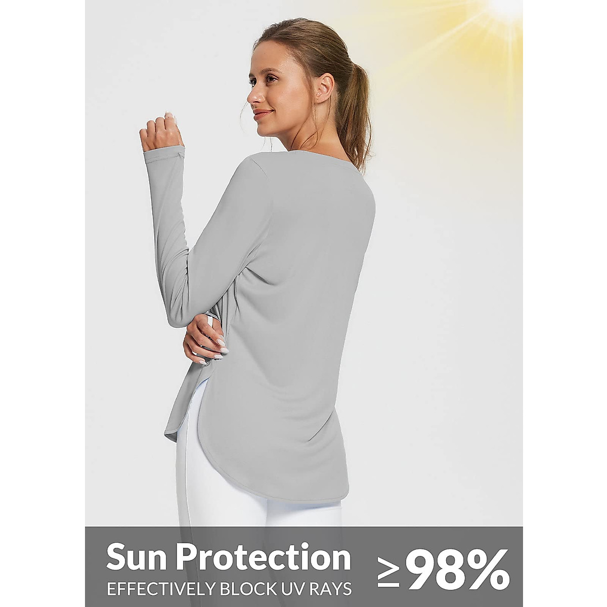 BALEAF Women's Sun Shirts UPF 50+ Long Sleeve Hiking Tops Lightweight Quick Dry UV Protection Outdoor Clothing Grey M