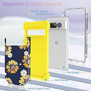 Fingic Pixel 7 Pro Case, Heavy Duty Protection, Sunflower Design, Yellow, for Google Pixel 7 Pro