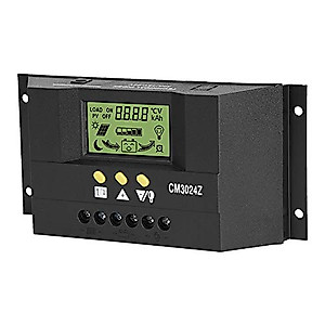 Dual USB Solar Controller, 12V 24V 30A CM3024Z PWM Intelligent Solar Panel Controller Regulator LCD Display for Connecting Battery, Solar Panel and DC Load