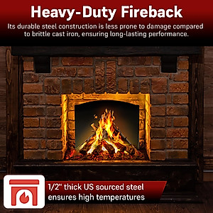 Grate Wall of Fire Model RF-5 Reflective Fireback – 21" Wide x 15.5" Tall, 1/2" Thick Steel – Boosts Fireplace Heat, One-Piece Design, Made in The USA – Compatible with Any Fireplace Grate