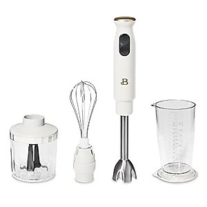 Beautiful Immersion Blender with 500ml Chopper and 700ml Measuring Cup, by Drew Barrymore (White Icing)
