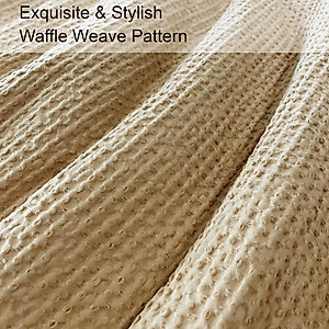 Fredesign Cotton Duvet Cover Queen Size - 100% Cotton Waffle Weave Yellow Duvet Cover Set, 3 Pieces, 1 Duvet Cover with Botton Closure (90" x 90") and 2 Pillow Shams - Comforter Not Included