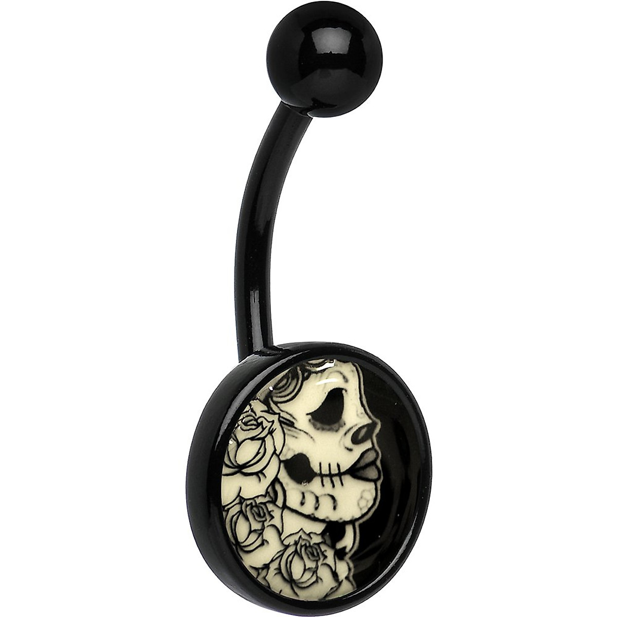 Body Candy Unisex Adult Black Glow in the Dark Katrina Sugar Skull Belly Button Ring