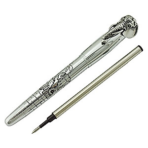 erofa Fuliwen Rollerball Pen, Silver Stainless Steel Body Elephant Pattern Gift Pen