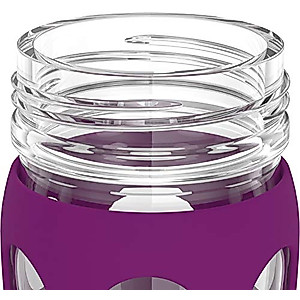 Lifefactory 22-Ounce Glass Water Bottle with Active Flip Cap and Protective Silicone Sleeve, Plum