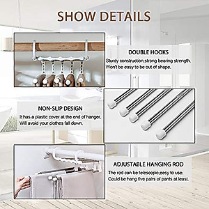 ECKOO 2 Pack Multi-Functional Pants Rack Foldable Adjustable Pants Hangers,Stainless Steel Clothes Hangers Closet Space Saving for Pants Trousers Scarf Tie Belt - White