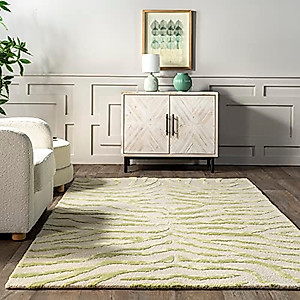 nuLOOM Zebra Hand Tufted Plush Wool Area Rug, 8' x 10', Green