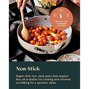 Caraway Fry Pan Trio - Non-Stick Frying Pans (10.5” & 8”) & Non-Stick Saute Pan - Non Toxic, PTFE & PFOA Free - Oven Safe & Compatible with All Stovetops (Gas, Electric & Induction) - Cream