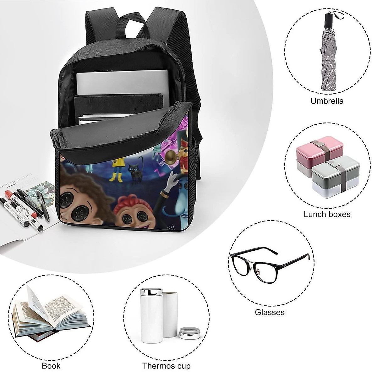 Coraline Teenagers Water Resistant Casual Backpack 3D Printed Fashion Travel Bag Schoolbag for Boys And Girls 17 Inch