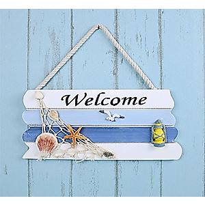 WINOMO Wooden Welcome Sign Front Door Nautical Decor (Blue)