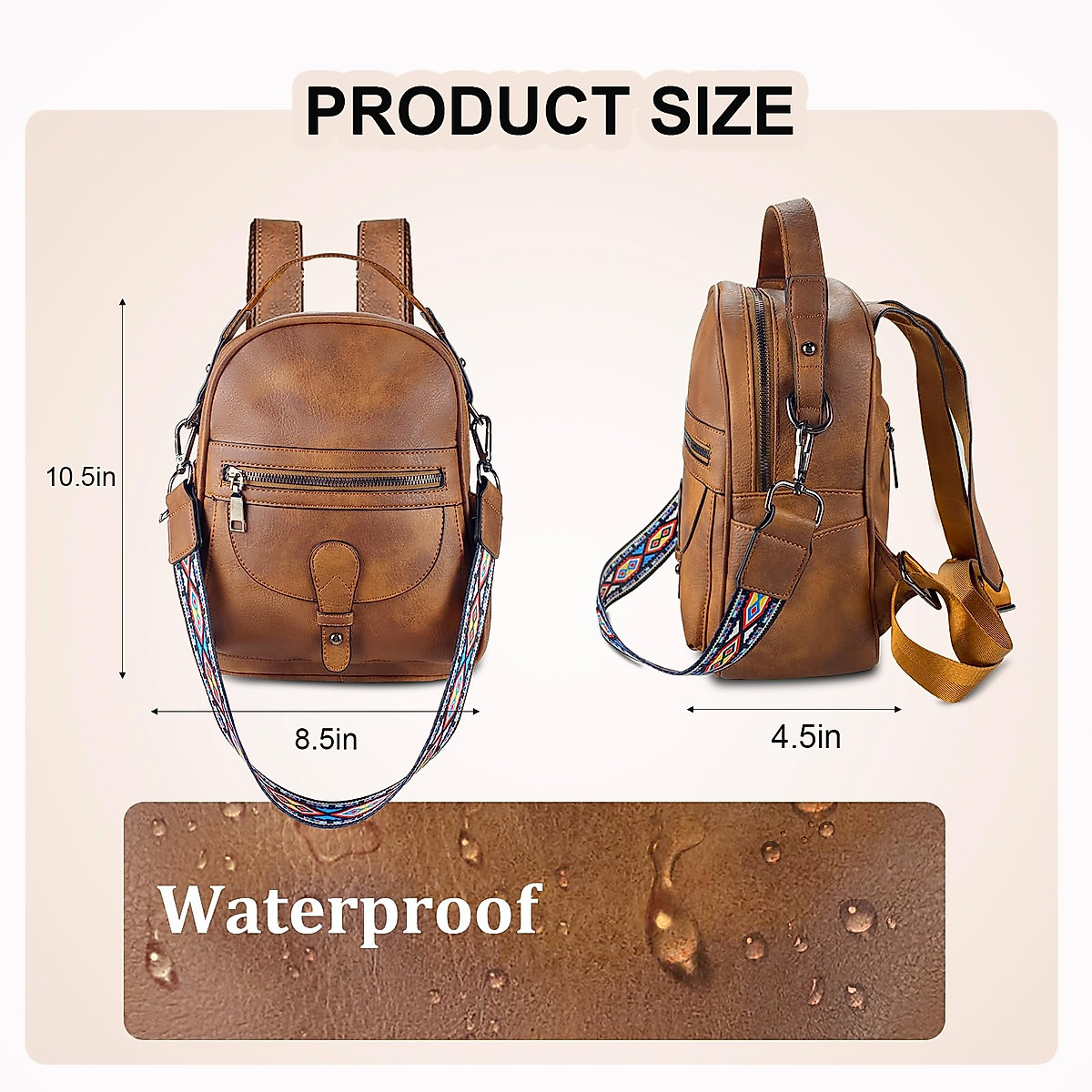 ZGWJ Mini Backpack Purse for Women, Designer Leather Cute Roomly Small Backpacks, Ladies Shoulder Backpack Fashion Handbag