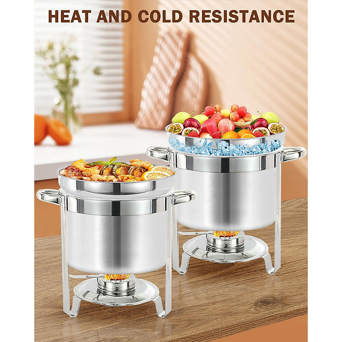 STAIIHOM Soup Chafer - 7QT [Extra 2X Thickened] [Longer Lifespan] 304 Stainless Steel Soup Chafing Dish with Pot Lid and Fuel Holder - Food Grade Commercial Soup Warmers for Parties Catering Buffet