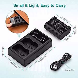 FirstPower EN-EL15 /EL15a/EL15b/EL15c Batteries 2-Pack and USB Dual Charger Compatible with Nikon Z6 Z7 D750 D850 D7000 D7100 D7200 D7500 D500 D600 D610 D780 D800 D800e D810 D810a Cameras