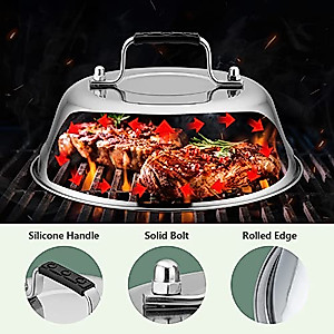 2Pcs Melting Dome for Griddle, Leonyo 13" Rectangle Basting Cover with Adjustable Vent, Stainless Steel 9" Round Burger Dome Lid for Cheese, BBQ Heavy Duty Metal Steam Cover for Flat Top Grill