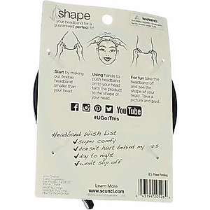 Scunci The Most Comfortable Headband Ever, Flexible No-Slip Grip, 2-pcs per Pack in Assorted Colors (1-Pack)