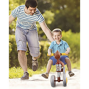 PerKidern Baby Balance Bike for 1-2 Year Old Boy Girl, Balance Bike for 12-24 Months 4 Wheels Toddler Balance Bike, Baby Bike 1+ Years Toy First Birthday Gifts (brown)