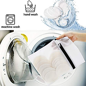 10pcs Organic Bamboo Makeup Remover Pads with Finger Pocket - 3 Layer Reusable Natural Cotton Rounds with Laundry Bag for Eye Makeup Remove Face Wipe (5 Color: White Yellow Blue Green Pink)