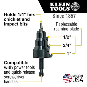Klein Tools 85091 Power Conduit Reamer with Improved Bit Retention, 1/2-, 3/4- and 1-Inch, Made in USA