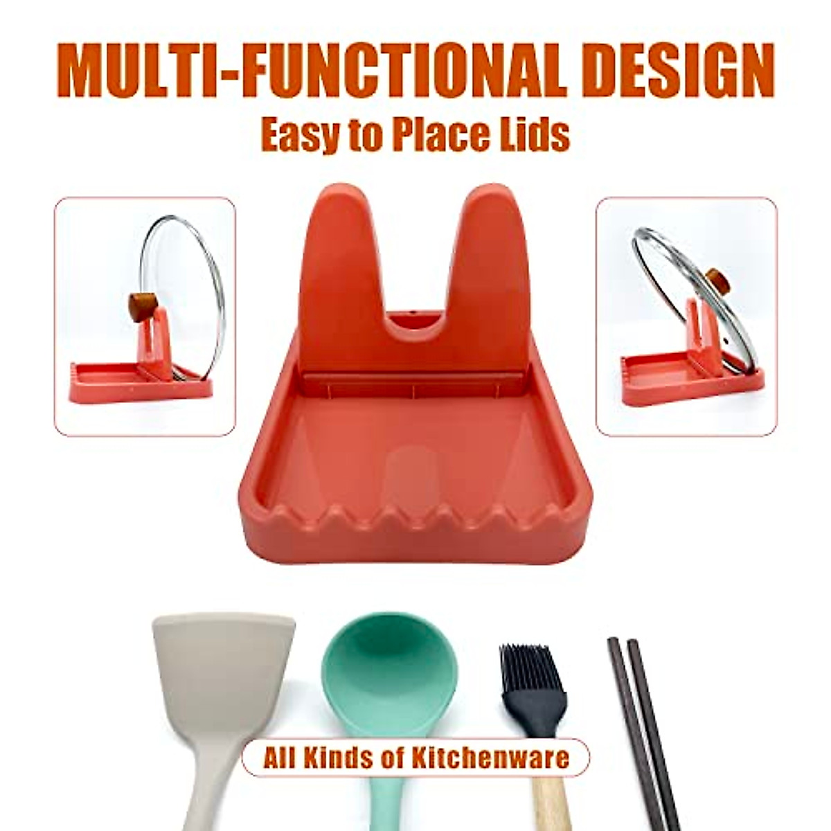 LSVGOE 2 Pack Multiple Utensil Spoon Rest for Kitchen Counter, Spoon Holder for Stove Top with Lid Holder and Grill Spoon Holder for Spatula, Ladle, Tongs and Cooking Accessories (Pink-2 Set)