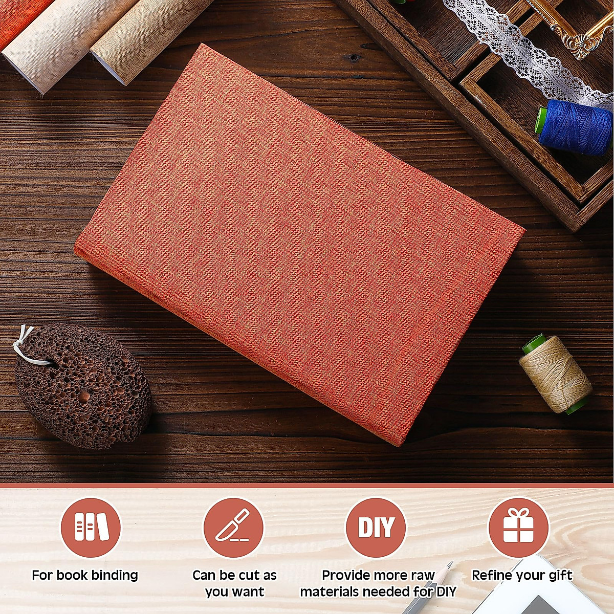 SmoothNovelty 4 Pcs 40 x 16 Inches Book Cloth Bookcover Fabric Surface with Paper Backed Book Binding Cloth Fabric Book Cover for Scrapbooking Album DIY Craft Supplies Home, 4 Colors (Earth Color)