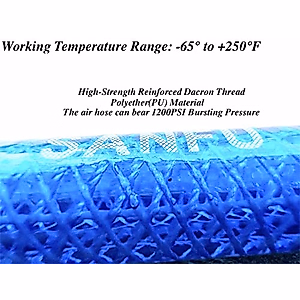 SANFU (PU) Polyurethane Reinforced Air Hose 1/4”ID(6.3 x 9.8mm) x 100ft, Anti-low temperature 300PSI with 1/4-Inch Swivel Solid Brass Quick Coupler and Plug, Navy Blue(100’)