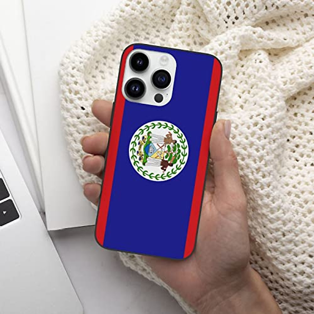 Flag of Belize iPhone 14 Pro Max Phone Case, You Can DIY On A Variety of Patterns White