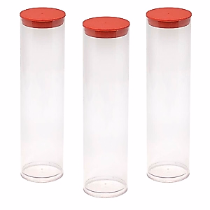 Prestige Import Group - 2" x 8.25" Transparent Clear Plastic (PETG) Storage Tubes with Red Lid - 5 Pack