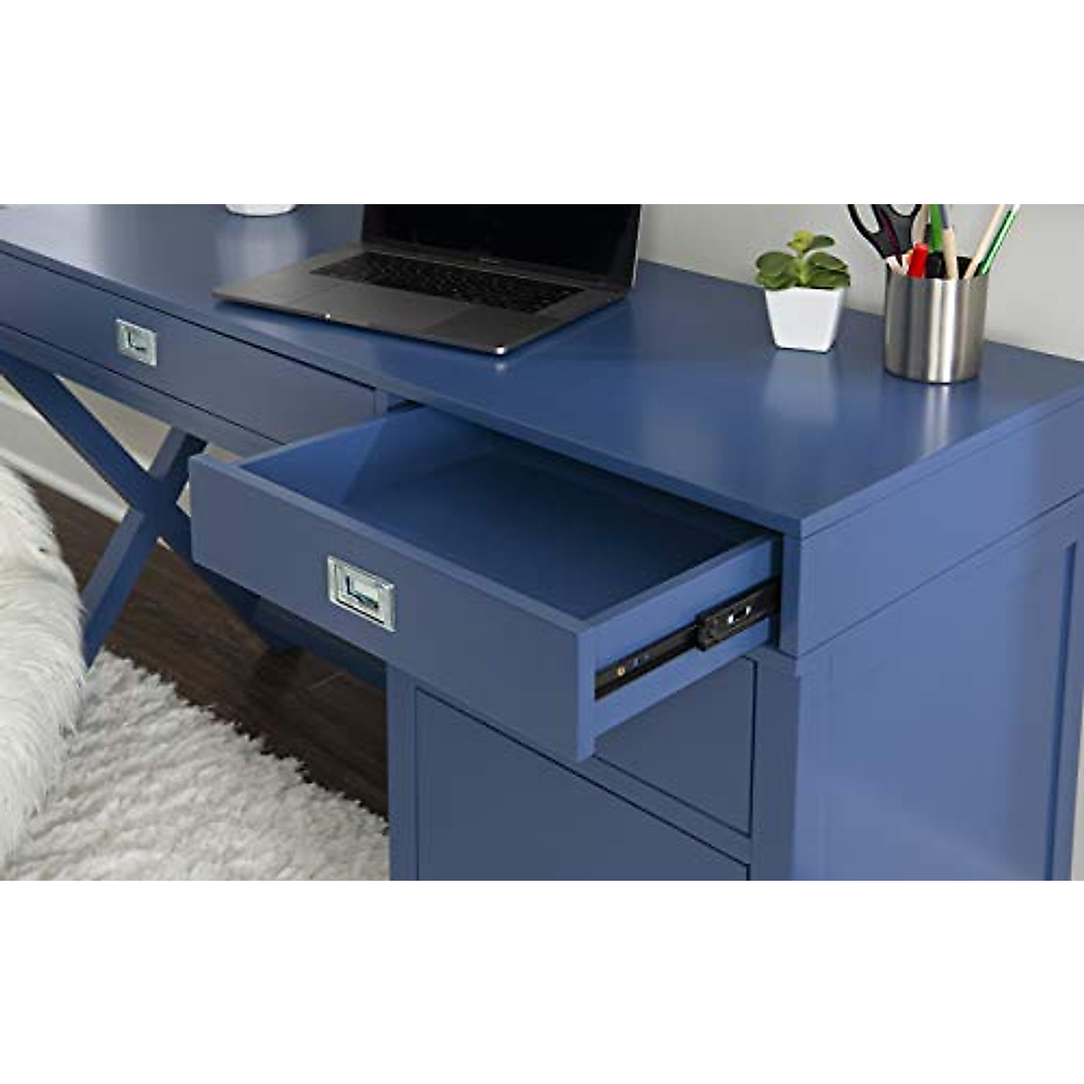 Linon Sadie Navy Blue Modern Classic Side Storage Desk