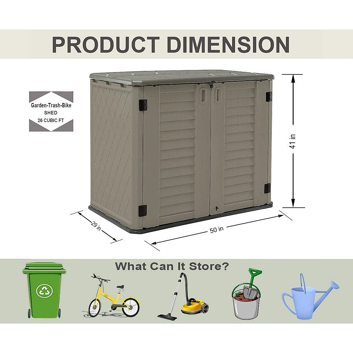 HOMSPARK Storage Shed Weather Resistance, Multi-Purpose Outdoor Storage Cabinet for Backyards and Patios, Horizontal Storage Shed for Lawnmower, Patio Accessories (Coffee, Large - 26 cu.ft)