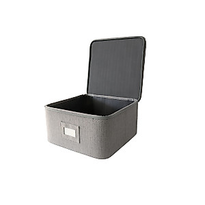 In This Space Grey Twill Hard Shell(tm) Two Square China Plates Storage Container With Secure Lid for dinner round or square plates (11.5” and 9.5”)