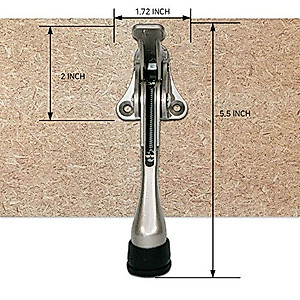 One Touch Kickdown Door Stopper, Door Holder, Heavy Duty Door Stops, Bottom of Door, Height-Adjustable Rubber Tips by HASHI (Satin Nickel 4 inch x 1pack)