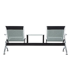 walsport Leather Waiting Room Furniture Black Chairs Reception 2 Seat with Table for Airport Seating, Office, Bank, Hospital Bench