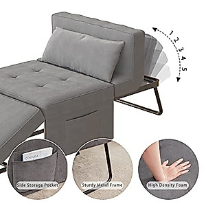 Iroomy Sofa Bed Sleeper Chair with Pillow, Convertible 4 in 1 Multi-Function Adjustable Recline Linen Guest and Folding Multifunctional Ottoman Foldable Bed for Small Spaces (Dark Grey)