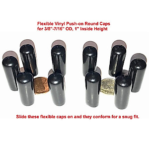 SBDs (Pack of 10): 1/4"- 5/16" Round Black Vinyl Flexible End Cap Bolt Screw Rubber Thread Protector Safety Cover | for 0.250 Inch Pipe Post Tubing Rod OD Cover - 1" inside Height
