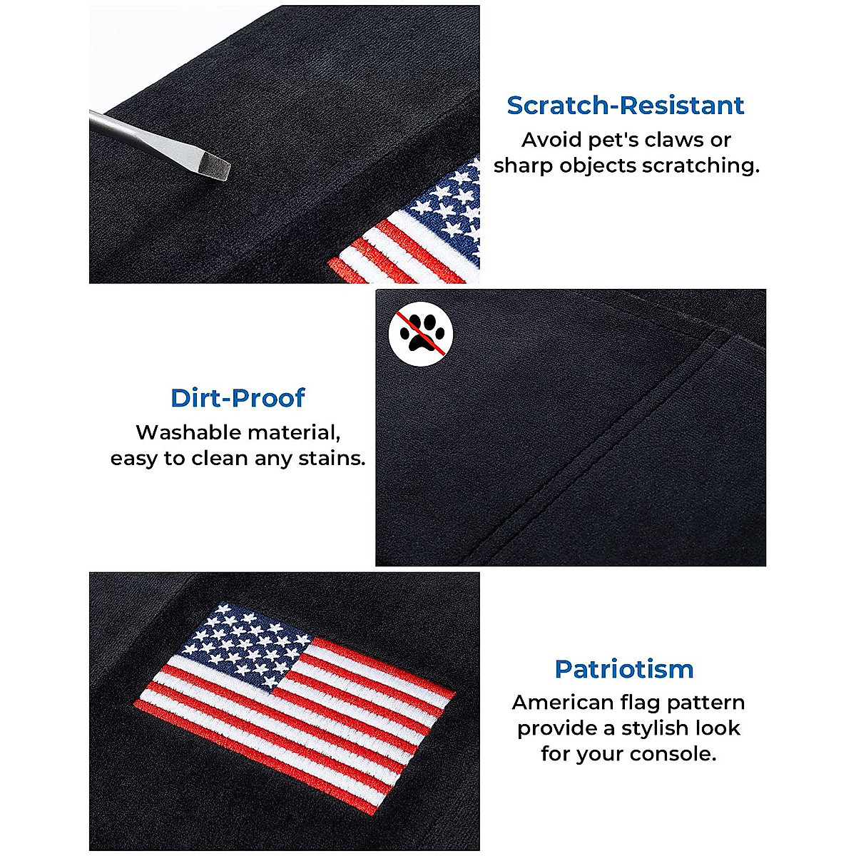 ISSYAUTO Center Console Cover Compatible with 2015-2020 F150, 2017-2022 F250 F350 F450, 2018-2023 Expedition, American Flag Armrest Cover with Pockets (Bucket Seat Only)