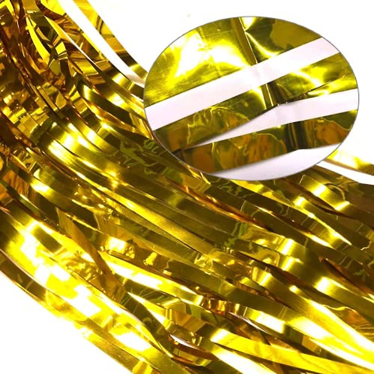 Sharlity 4PCS 3' X 8' Black and Gold Metallic Tinsel Foil Fringe Curtain Backdrop for 2023 New Years Eve, Halloween Party Decoration