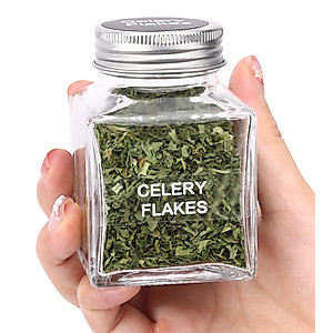 MIUKAA 49-Pack Cube Glass Spice Jars with 372 Labels, 49 Shakers, Lids, 4.5 oz Empty Square Spice Bottle, Reusable Clear Kitchen Spice Storage Containers