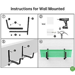 HFHOME 4 PCS Adjustable Planter Box Bracket (6 to 12.5 Inches) for Flower Box Holders, Window Boxes Planters Hooks, Heavy Duty Wall Mount Holder for Windowsills, Garden, Fences, and Balcony - Black