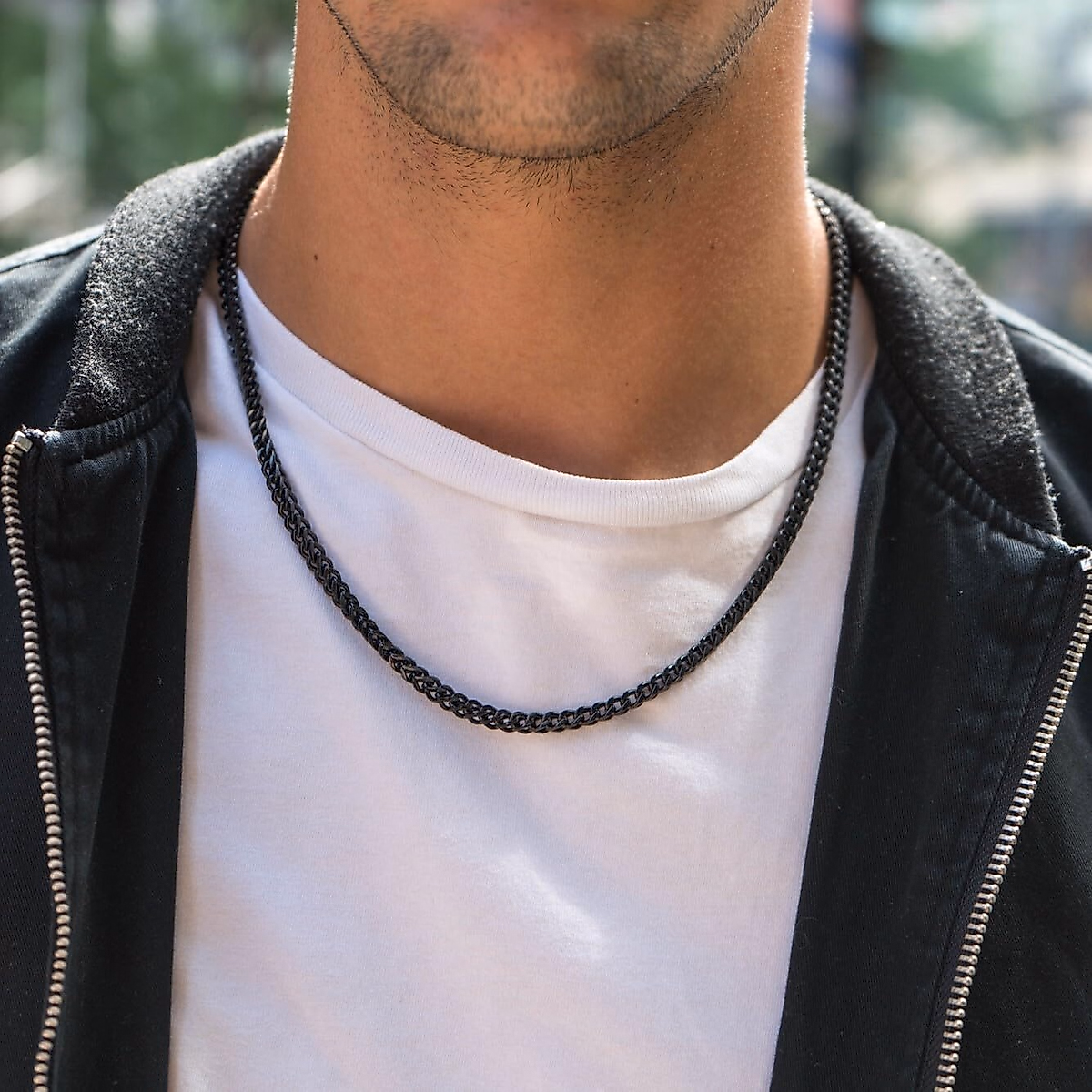 Metro Jewelry Thick Foxtail Chain Necklace and Bracelet Set for Men in Stainless Steel with Black Ion Plating 4 mm Wide 22 Inches Long Jewelry Set