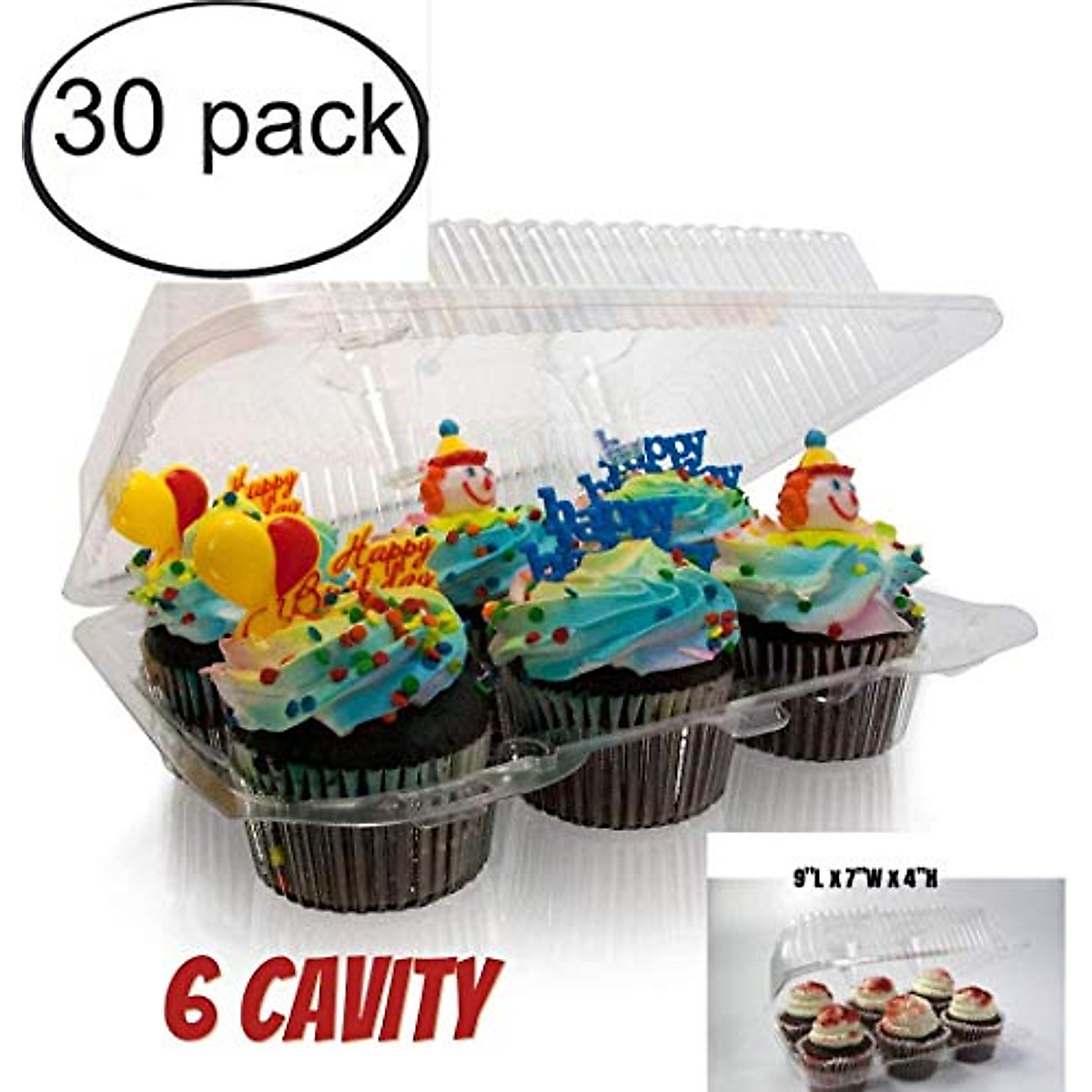pack of 30 half dozen cupcake containers 6 compartment Clear Cupcake Muffin Containers 4" High for topping Strong Quality 6 cupcake containers plastic disposable 6 cupcake boxes 6 cupcake holder