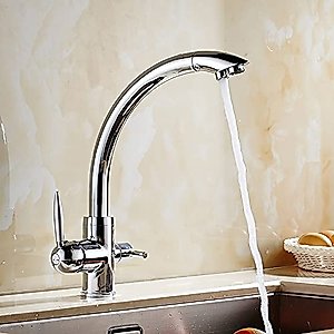 Kitchen Sink Faucet for Bar Farmhouse Commercial, Solid Brass Kitchen Faucet, Deck Mounted Water Filter Tap, Three Ways Sink Faucet, Mixer 3 Way Kitchen Faucet (Color : Chrome)
