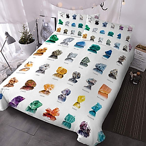 BlessLiving 3D Colorful Crystal Duvet Cover Set Gemstone Mineral Collection Pattern Printed Bedding Duvet Cover with Zipper Closure 3 Pieces Soft Comforter Cover (Twin)