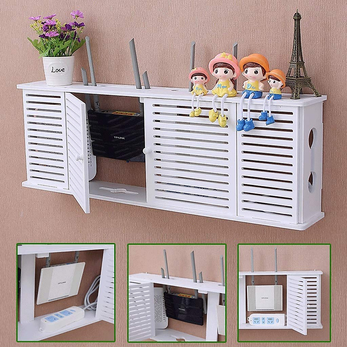 Good home Multifunctional Wall - Mounted Wireless Router Storage Box-Wall-Mounted WiFi Multimedia Set-top Box Shelf White Wall Decorative Shelf TV Cabinet DV Shielding Box